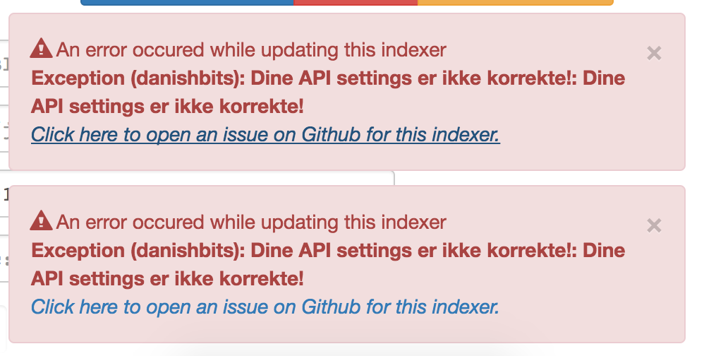 [danishbits] Exception (danishbits): Dine API settings er ikke korrekte!: Dine API settings er ...