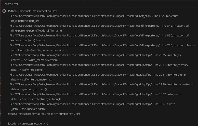 Exporting Error · Issue #151 · Parik27/DragonFF · GitHub