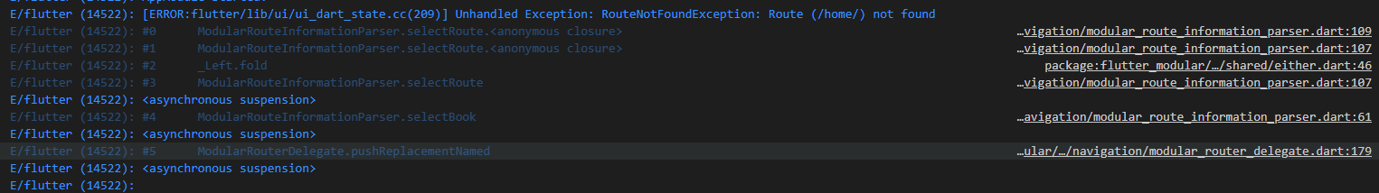 RouteNotFoundException using Modular.to.pushReplacementNamed · Issue #621 · Flutterando/modular ...