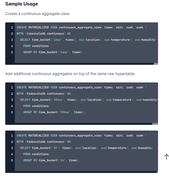 Content Bug Different Views In Continuous Aggregate Examples Should Have Different Names
