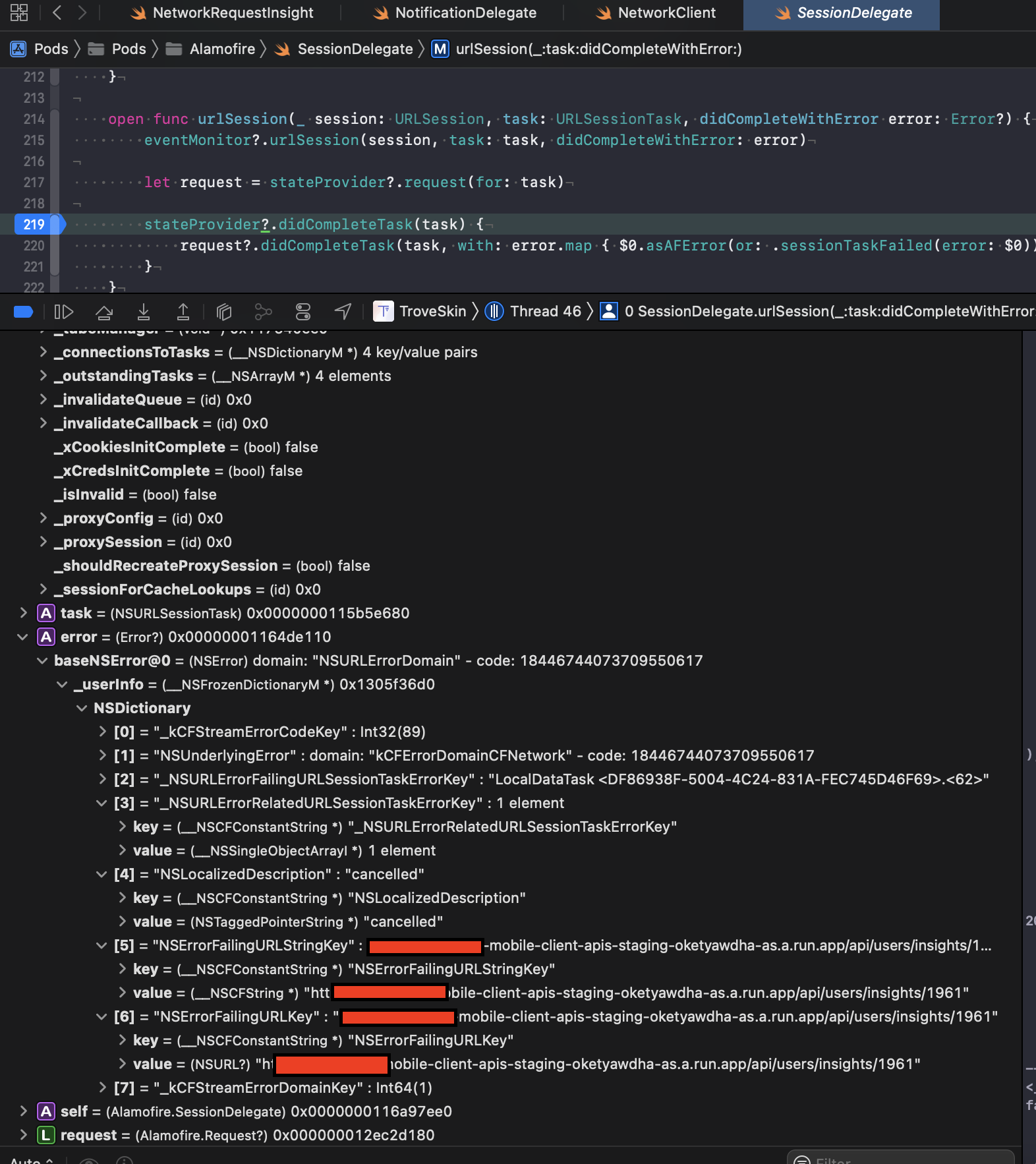 ErrorDomain Code=-999 - Requests gets auto-canceled when request made on notification click ...