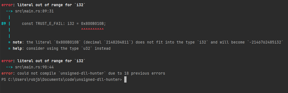 WinVerifyTrust API response type response constants don't have right type in rust · Issue #1458 ...