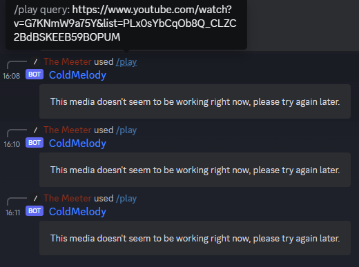 [BUG] Unable to play YouTube links - "Could not extract stream for this track" error · Issue #75 ...