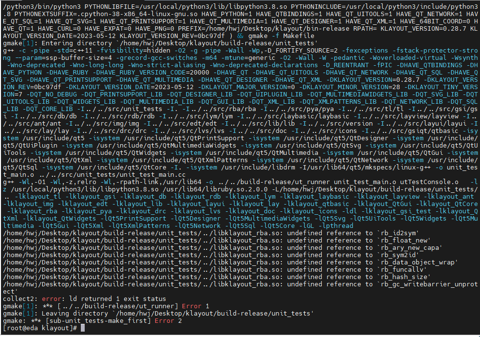 Execution an error occurred during build.sh compilation, 'libklayout_rba. so: undefined ...
