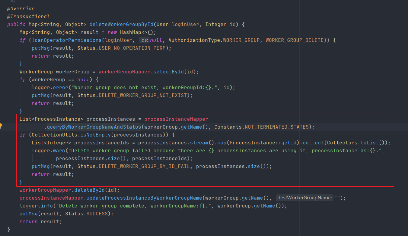 [Bug] [API] If task definition configure Worker Group, user still can delete the worker group ...