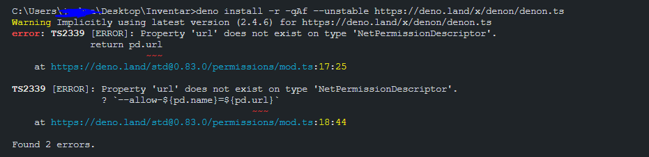 Denon get Error TS2339 on start/download etc. since upgrading to deno v1.7.0 · Issue #122 ...