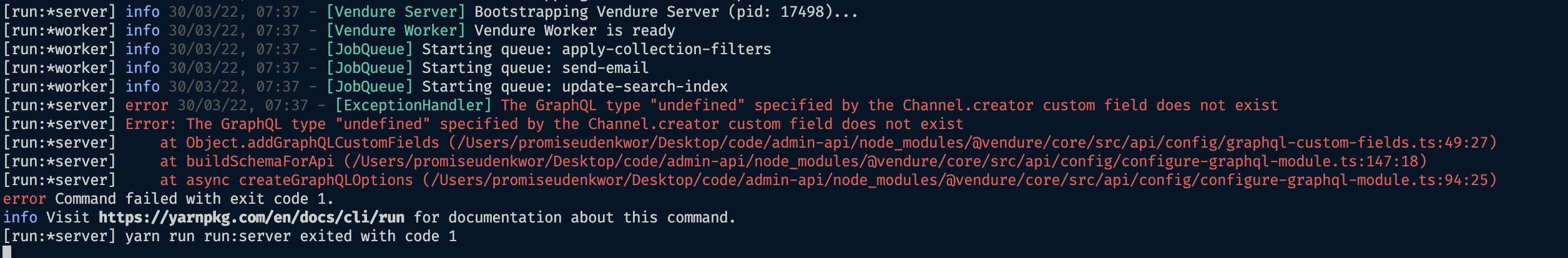 Error after adding a custom field to Channel model · Issue #1498 · vendure-ecommerce/vendure ...