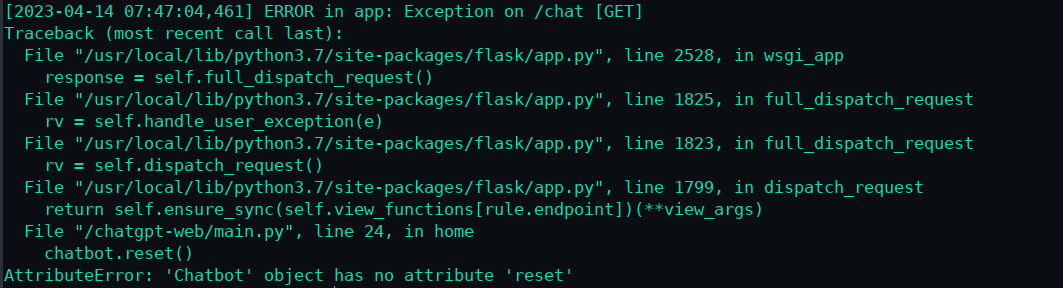 AttributeError: 'Chatbot' object has no attribute 'reset' · Issue #21 · slippersheepig/chatgpt ...