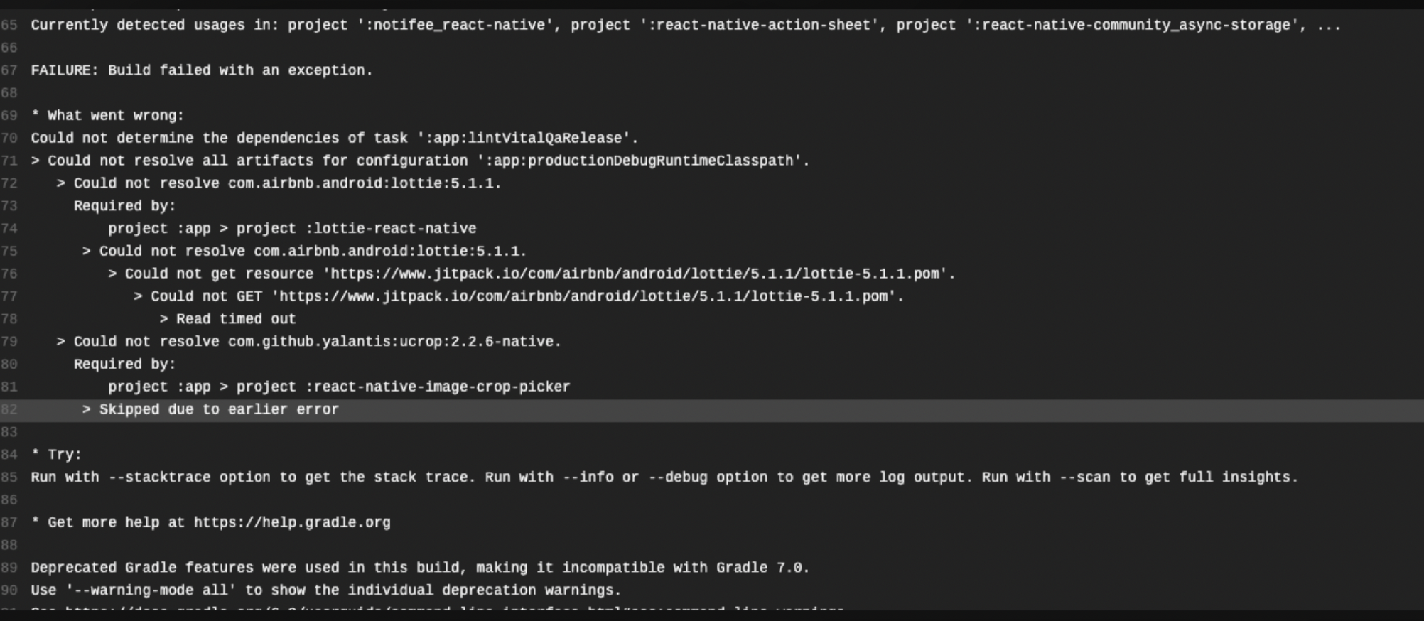 Intermittent Android build errors (could not determine the dependencies of task ':app ...