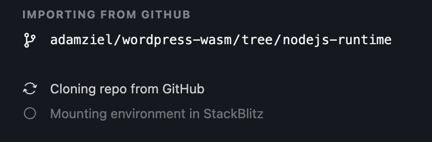 Can't run WordPress – cloning the repository gets stuck on the progress indicator, manually ...