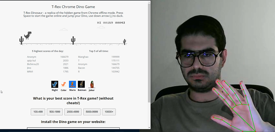 GitHub - milad-goudarzi/Chrome-Dinosaur-Game: Running dinosaur game by computer vision