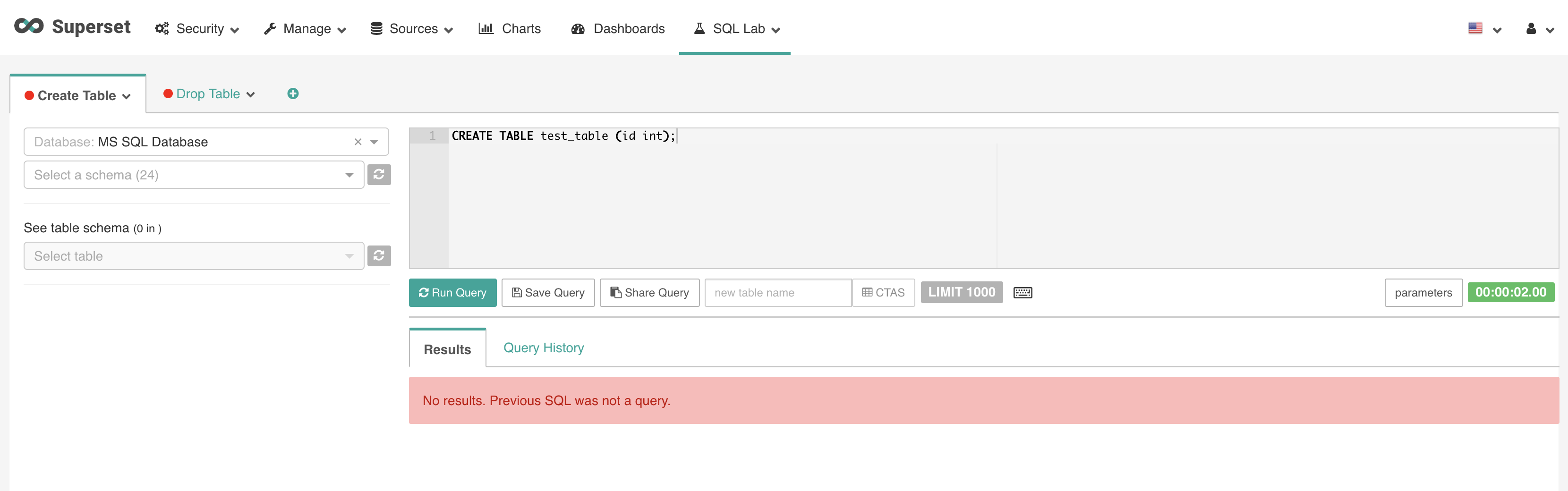 Sql Lab Ms Sql Non Select Queries Produce Programmingerror · Issue 7317 · Apachesuperset