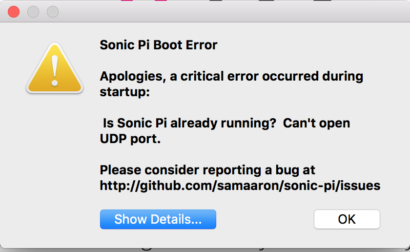 Apologies, a critical error occurred during startup: Sonic Pi v3.1.0 MacOS · Issue #1855 · sonic ...