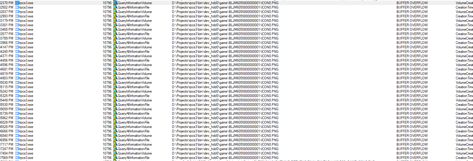 ProcessMonitor showing numerous BUFFER_OVERFLOWs when querying information for game list images ...