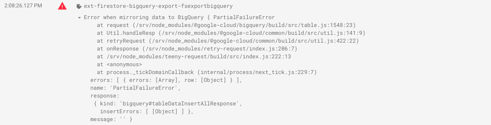 Error when mirroring data to BigQuery PartialFailureError · Issue #235 · firebase/extensions ...