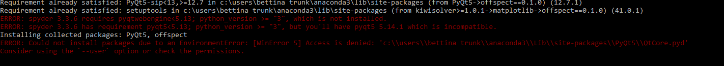 Requirements conflict with Spyders PyQt5