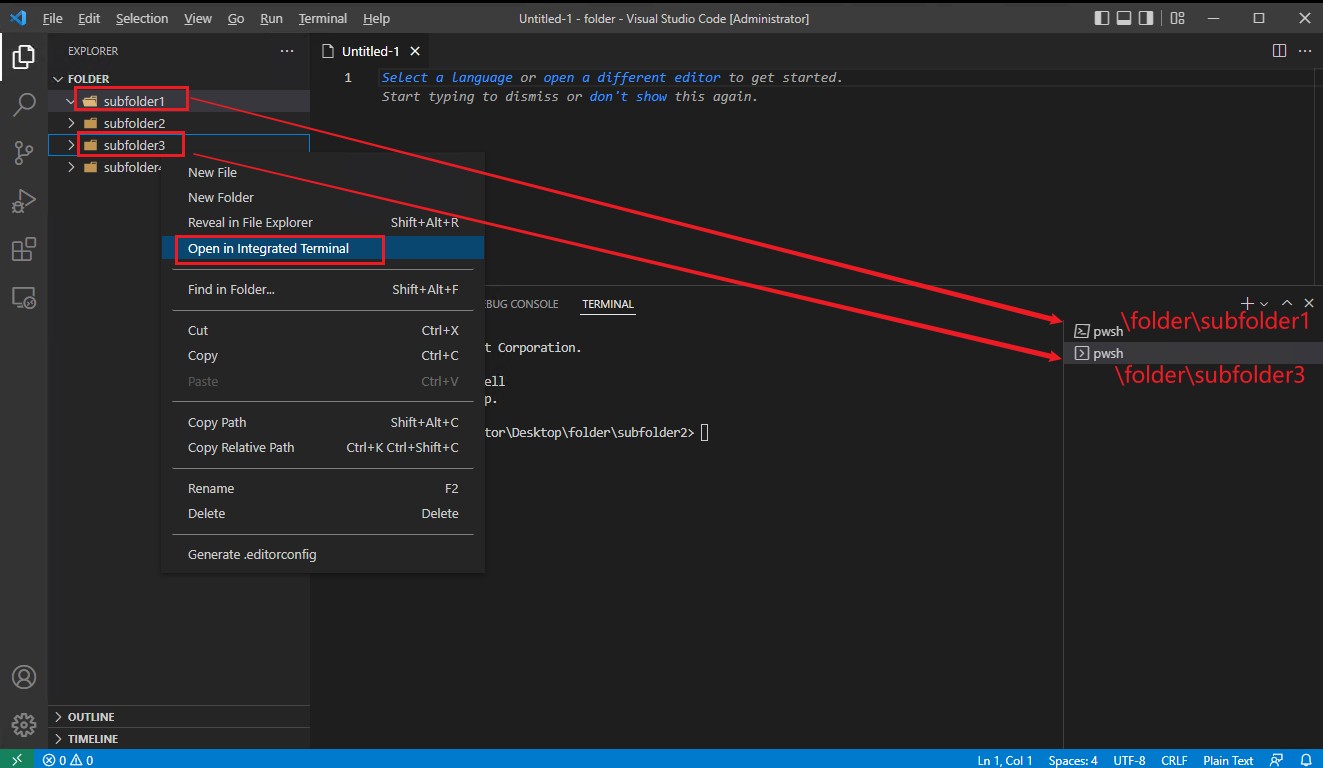 Use the releative path or the end subfolder name as the terminal label ...