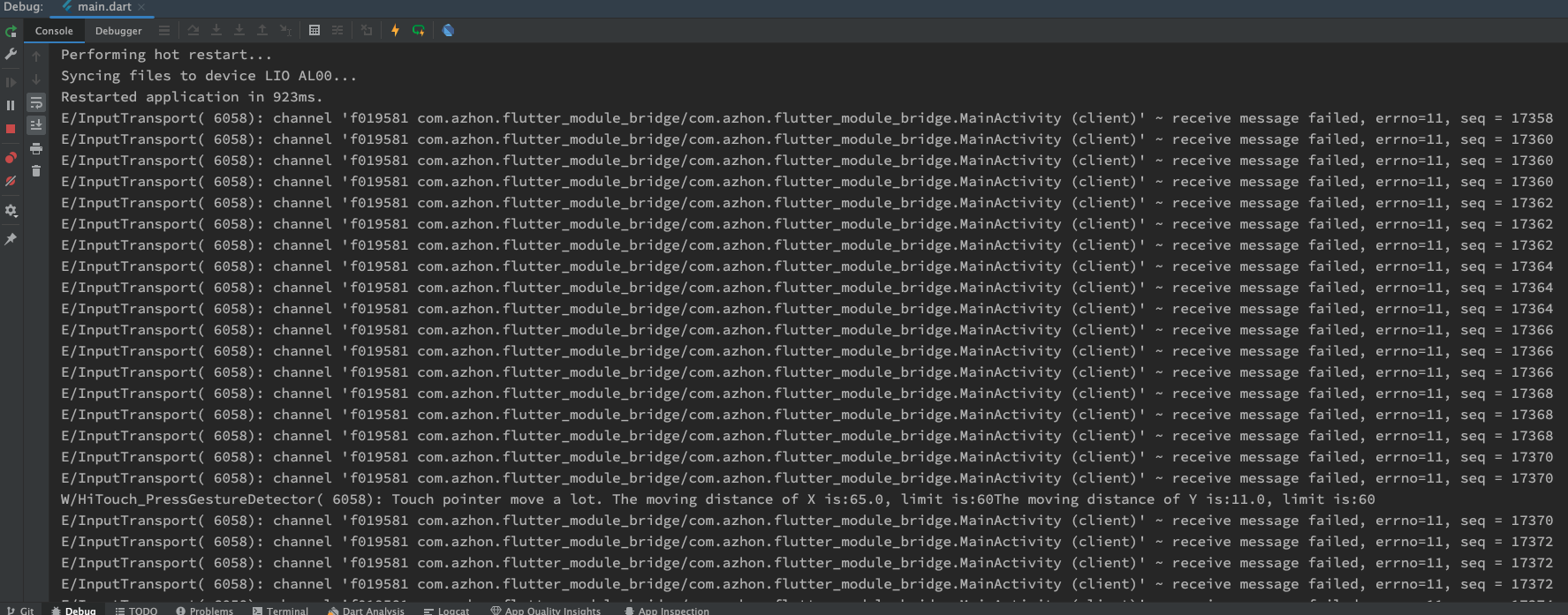 When I touch the screen, I get an InputTransport error: ~ receive ... When I touch the screen, I get an InputTransport error: ~ receive ...