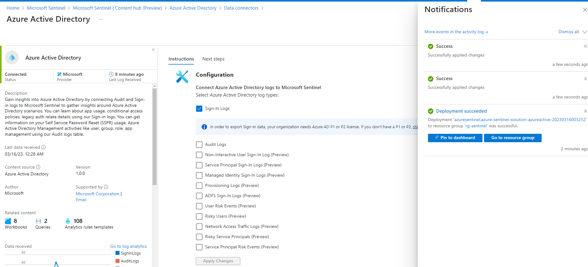 Azure Active Directory Connector Not Working · Issue 7140 · Azureazure Sentinel · Github 