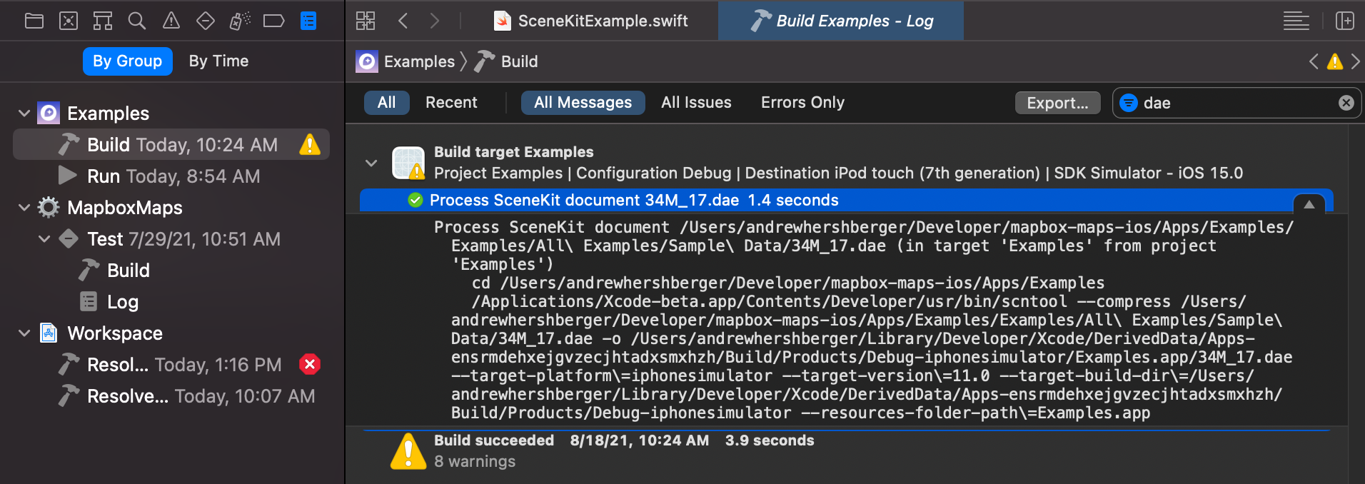 Examples: SceneKit examples crashes /bc of nil · Issue #596 · mapbox/mapbox-maps-ios · GitHub