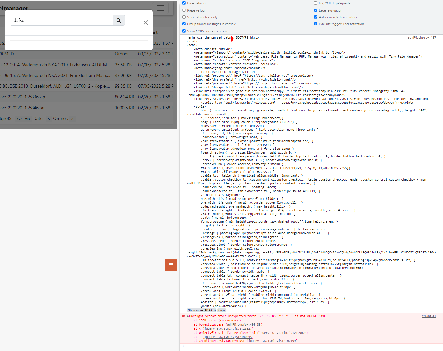 Issue while Preview Files and Advanced Search · Issue #974 · prasathmani/tinyfilemanager · GitHub
