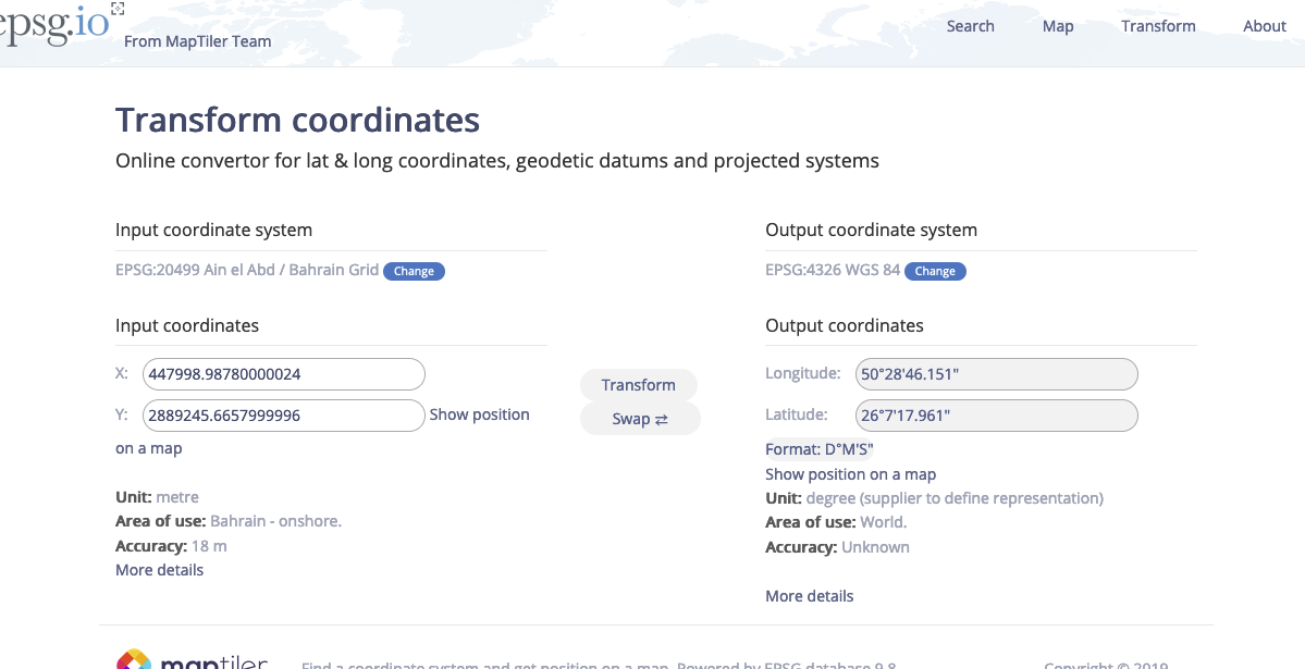 EPSG:32639 and EPSG:20499 For bahrain with UTM ZONE 39 / 39N / 39 doens ...