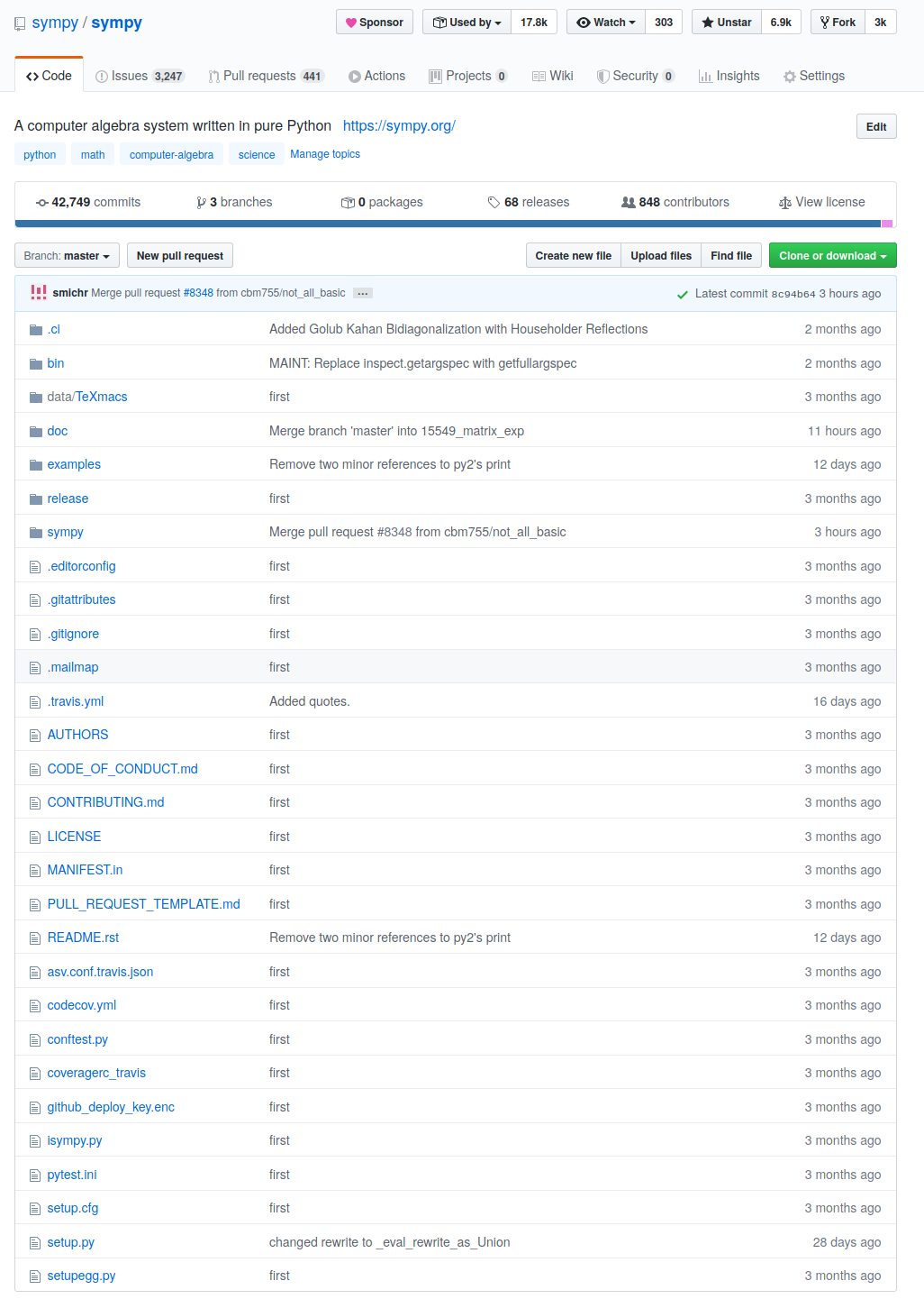 Something weird in SymPy commit history ("first" commit shows for all ...