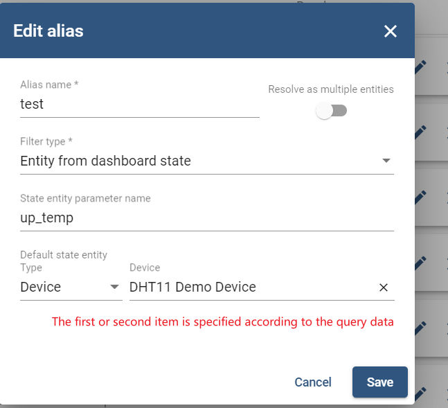 how to set defualt vlue like 'The first or second data' in "Entity from dashboard state" type ...