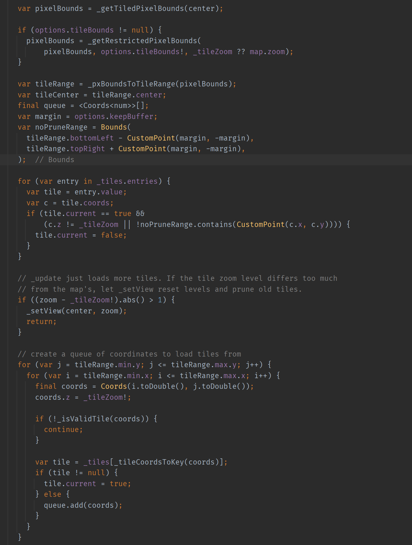 [FEATURE] Restrict tiles loaded with bound radius · Issue #1260 · fleaflet/flutter_map · GitHub