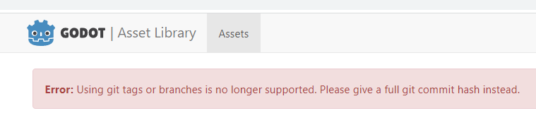 Using git tags or branches is no longer supported. Pleas give a full git commit hash instead ...