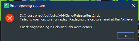 Error Failed on resource serialise-creation, VkResult: VK_ERROR_INVALID_OPAQUE_CAPTURE_ADDRESS ...