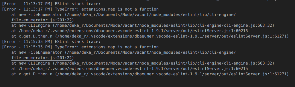 Extensionsmap Is Not A Function · Issue 743 · Microsoftvscode Eslint · Github