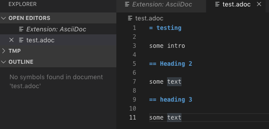 No Symbols Found In Document · Issue #224 · asciidoctor/asciidoctor-vscode · GitHub