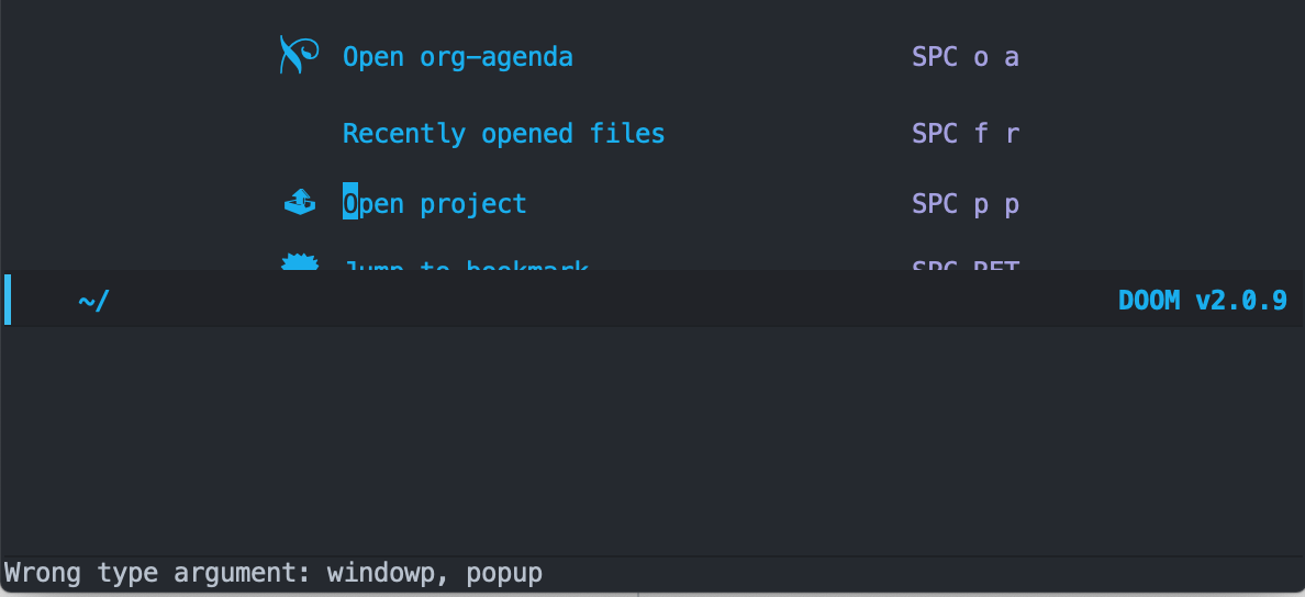 Wrong type argument: windowp, popup · Issue #1173 · doomemacs/doomemacs · GitHub