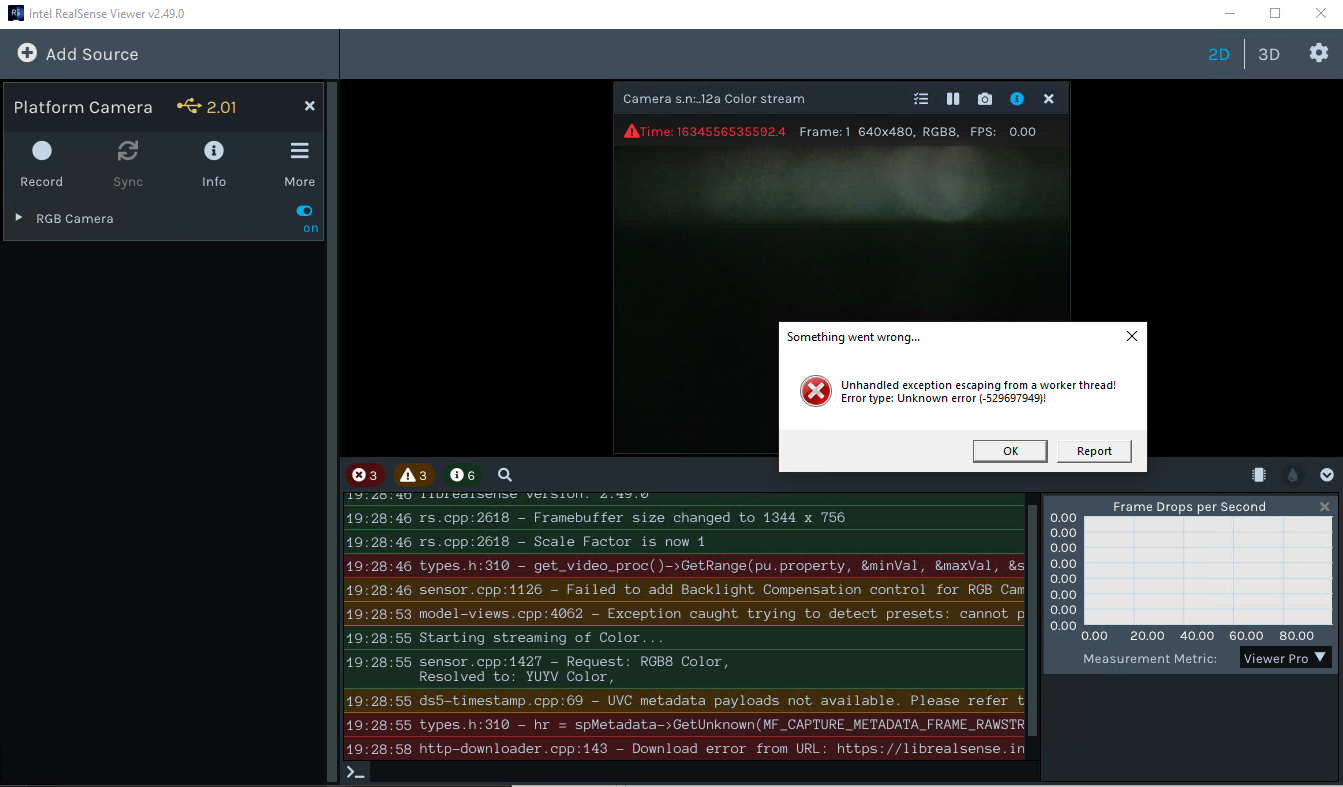 Intel RealSense Viewer crashed when streaming with platform uvc camera. · Issue #9867 ...