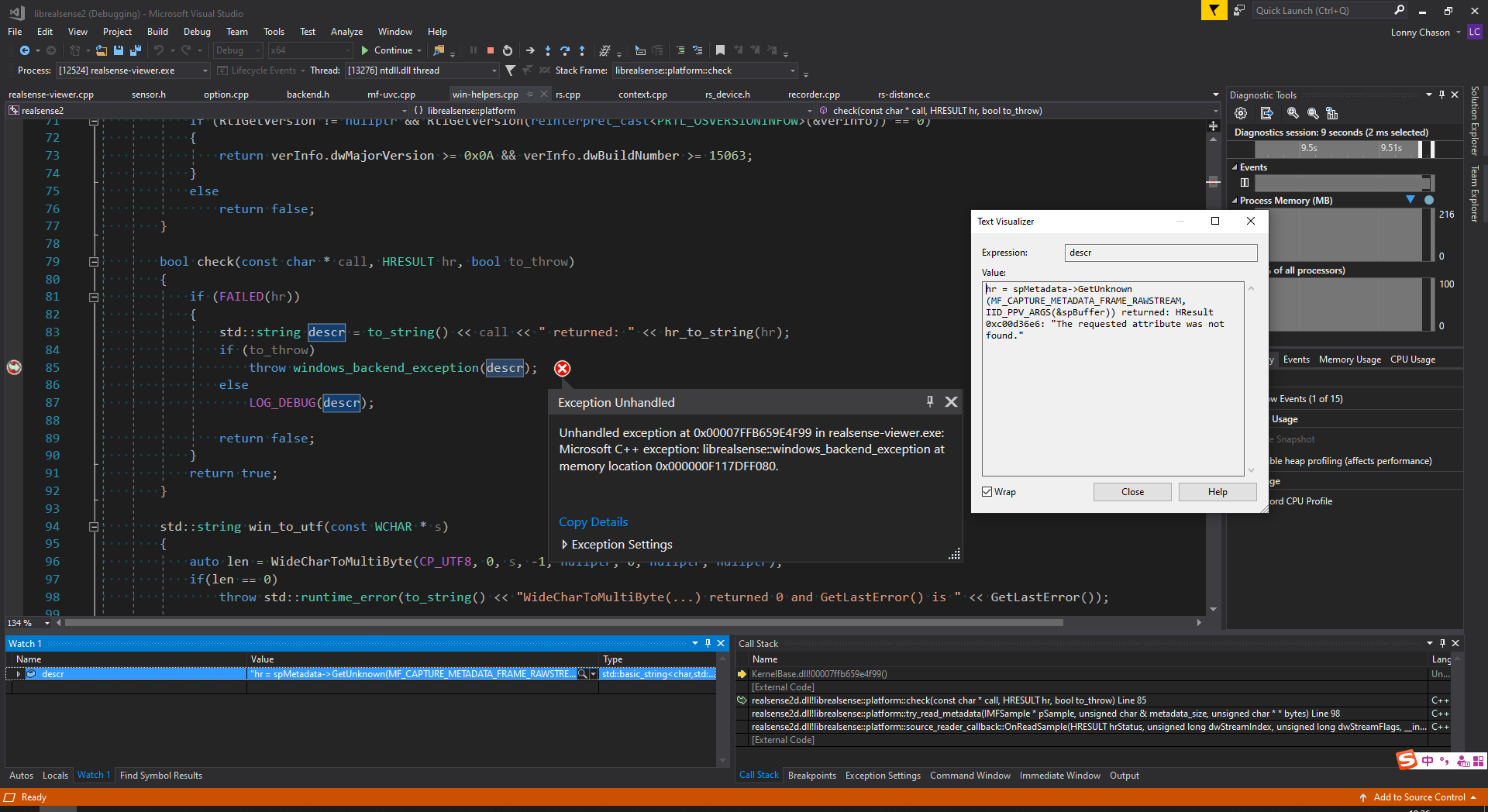 Intel RealSense Viewer crashed when streaming with platform uvc camera. · Issue #9867 ...