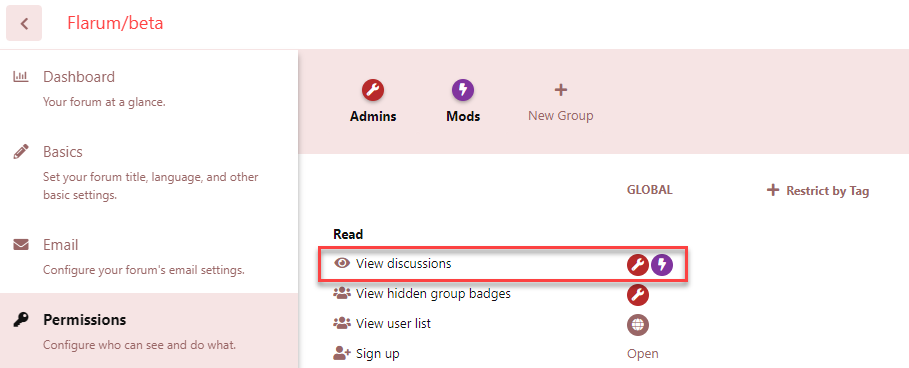 [Tags] Unable to open TagDiscussionModal with specific permissions setup · Issue #2374 · flarum ...