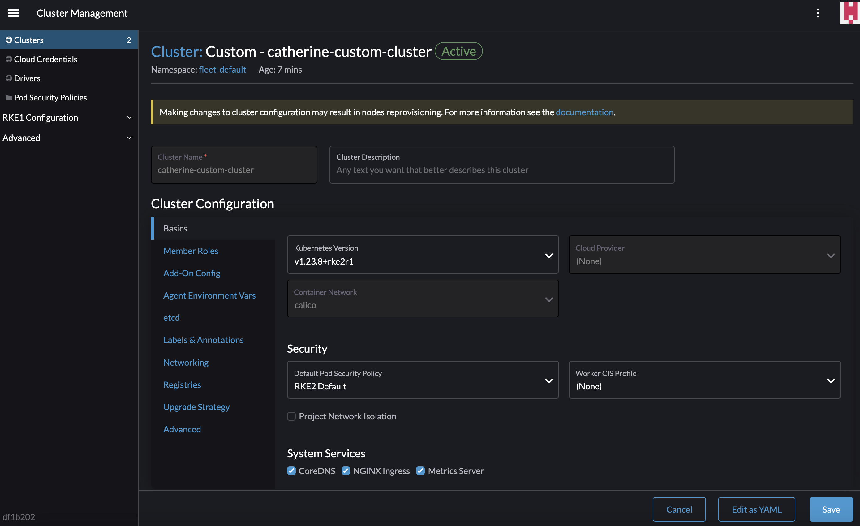 `config` view of custom rke2 cluster brings user to the `edit imported ...