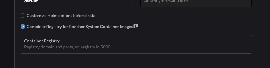 Private registry config option should not show in Helm chart installs for non-Rancher charts ...