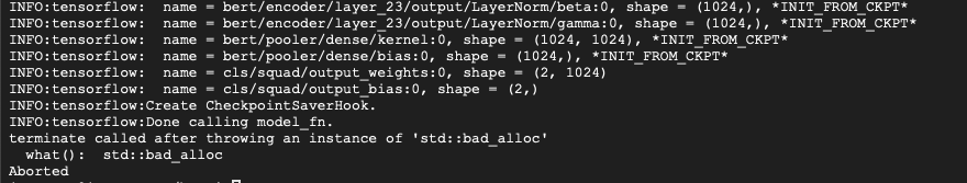 throwing bad_alloc after calling model_fn · Issue #12 · google-research/bert · GitHub