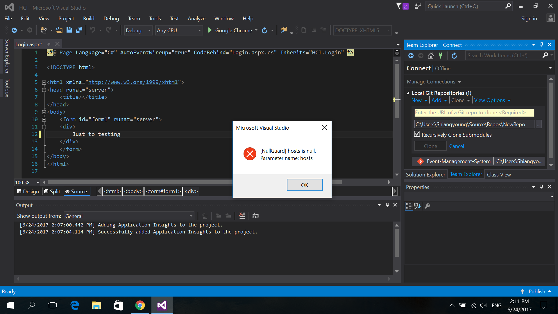 [NullGuard] hosts is null. Parameter name:hosts · Issue #1019 · github/VisualStudio · GitHub