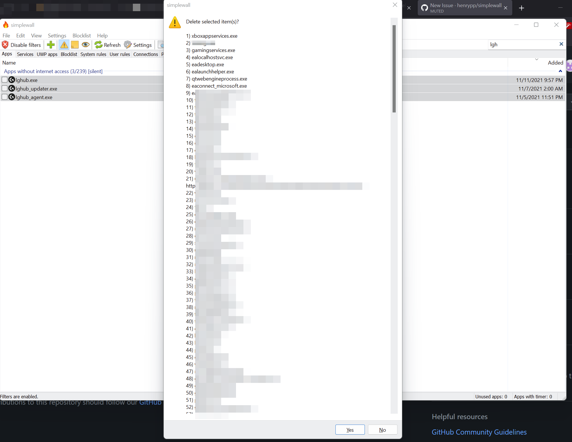 Select all with search filter selects everything · Issue #1264 · henrypp/simplewall · GitHub