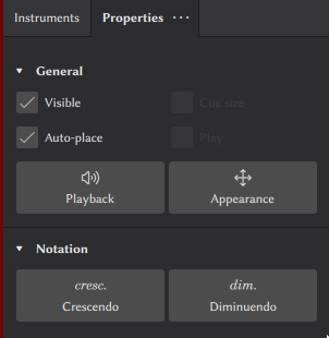 [MU4 Issue] The 'cresc.' and 'dim.' Properties popups each consider and affect items of both ...
