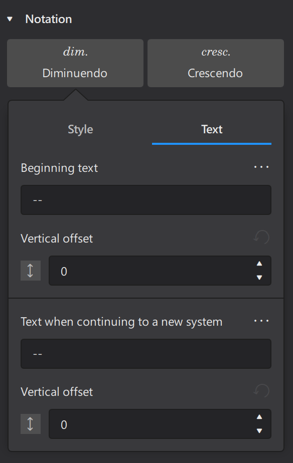[MU4 Issue] The 'cresc.' and 'dim.' Properties popups each consider and affect items of both ...