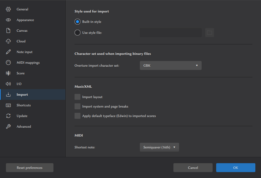 MusicXML Imports settings in Preferences should have the same default state as in MS3 · Issue ...