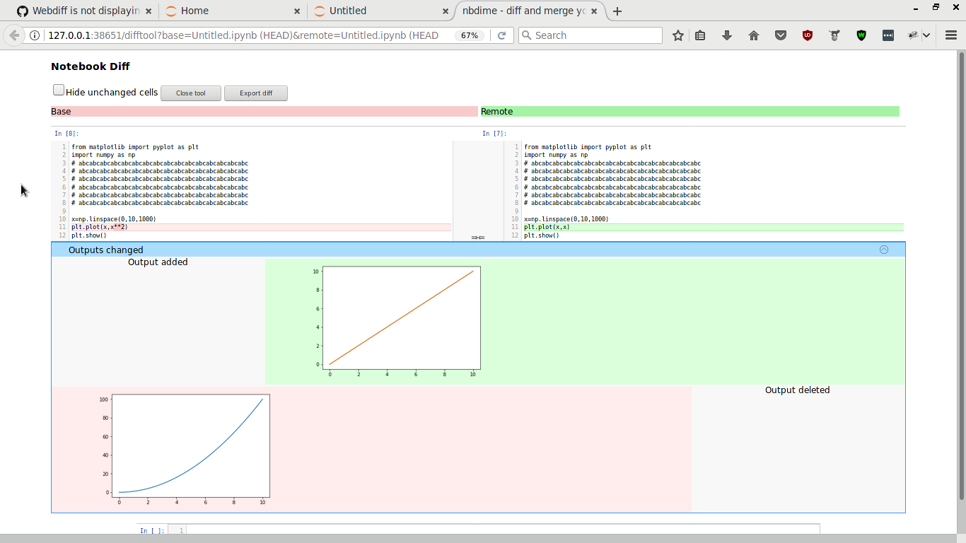 Webdiff is not displaying side by side · Issue #299 · jupyter/nbdime · GitHub