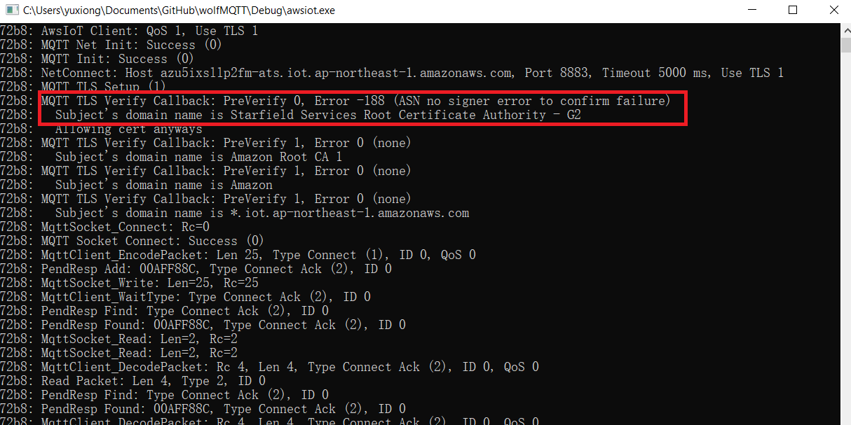 -188 failure when verify aws iot core server on ats endpoint · Issue #184 · wolfSSL/wolfMQTT ...
