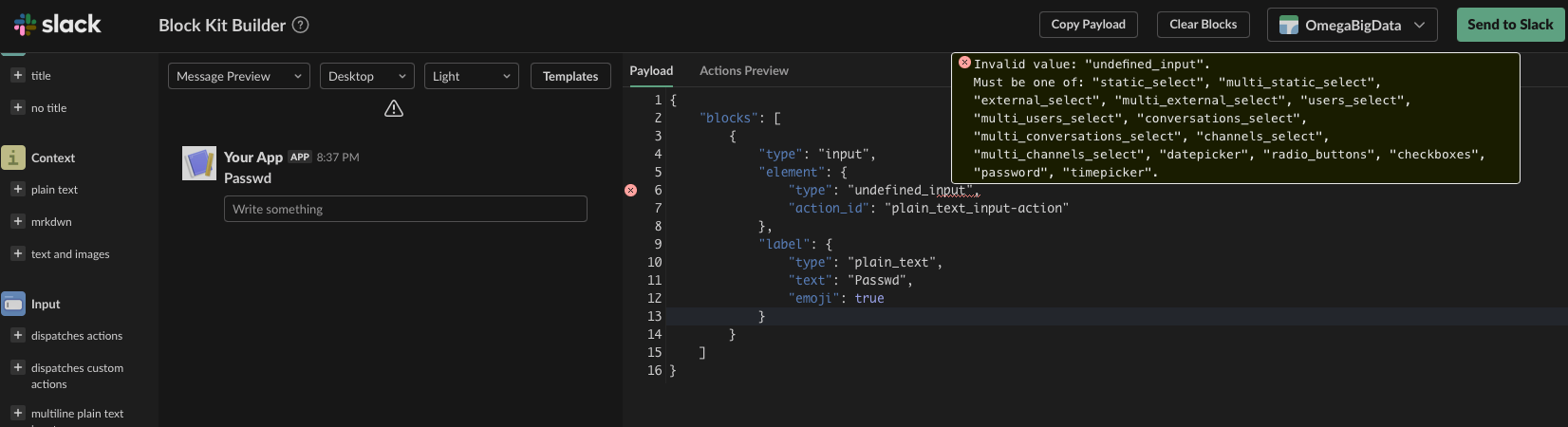 Password Input type not supported on slack · Issue #607 · slackapi/node-slack-sdk · GitHub
