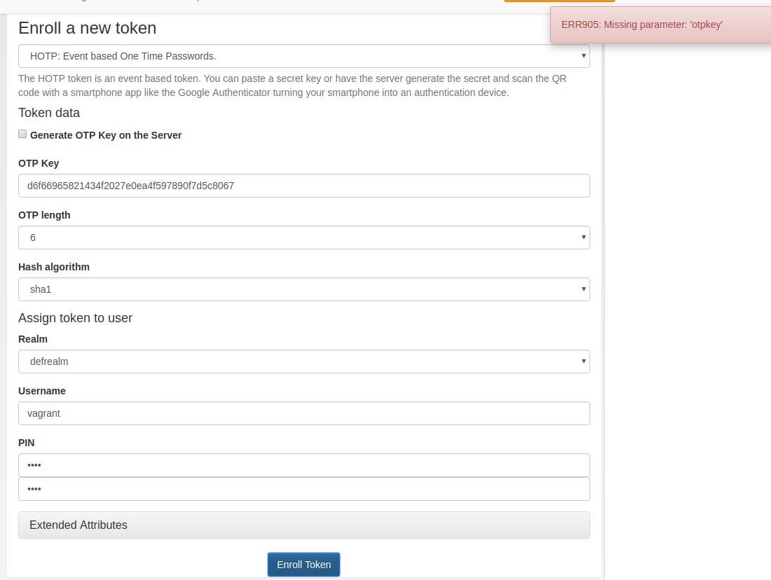 ERR905 when I try to enroll a new token wtih OTP Key · Issue #794 · privacyidea/privacyidea · GitHub