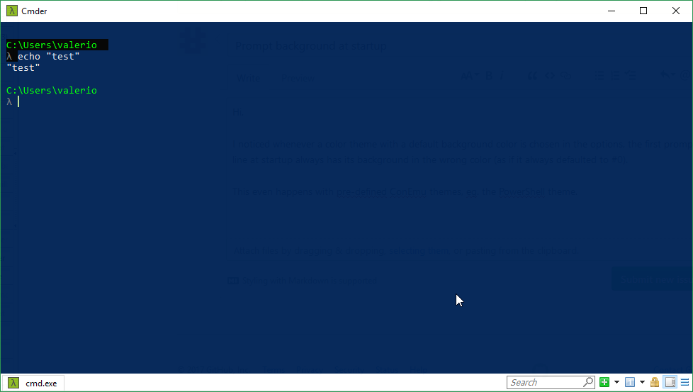Prompt background at startup · Issue #1540 · cmderdev/cmder · GitHub